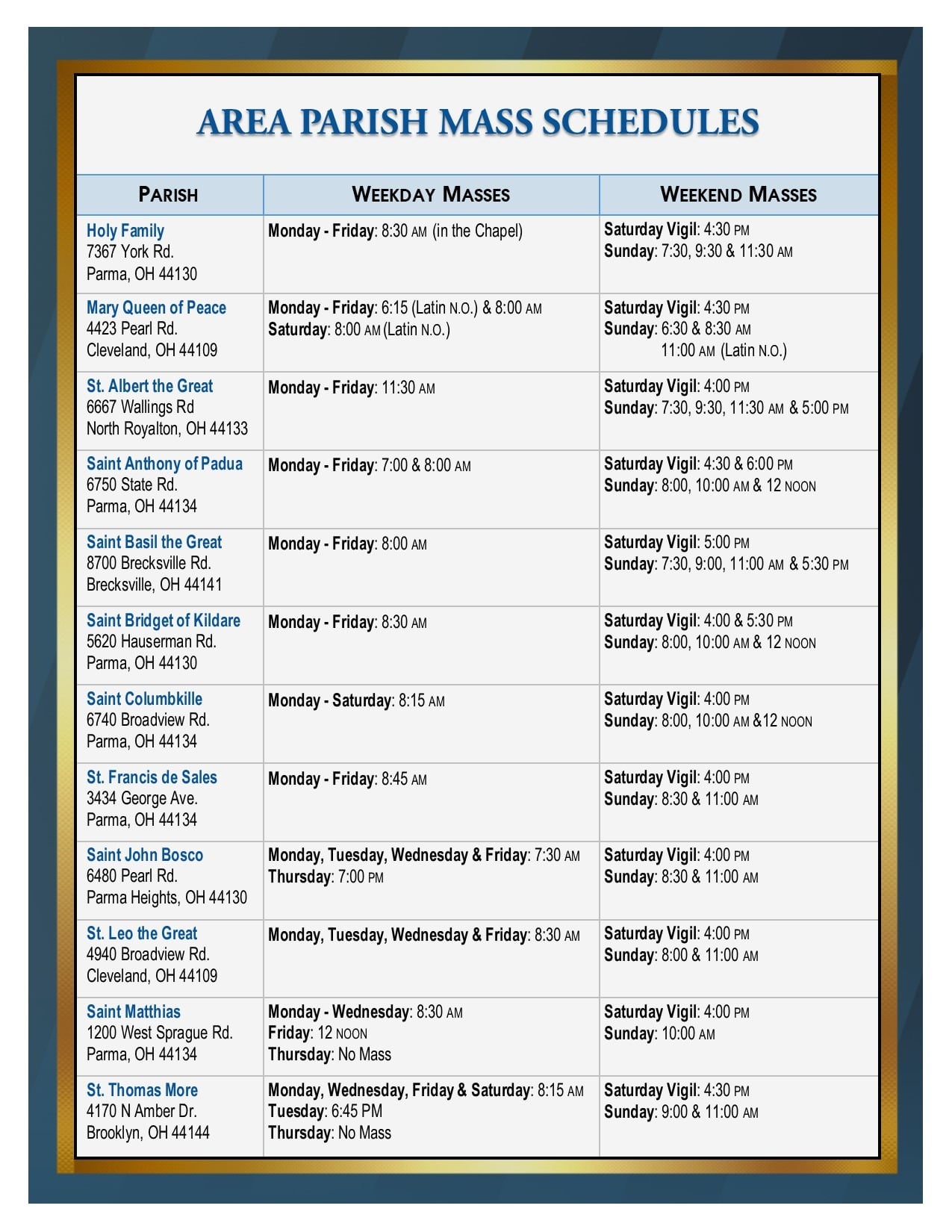 Neighboring Churches - Mass Schedules | St. Charles Borromeo Church ...